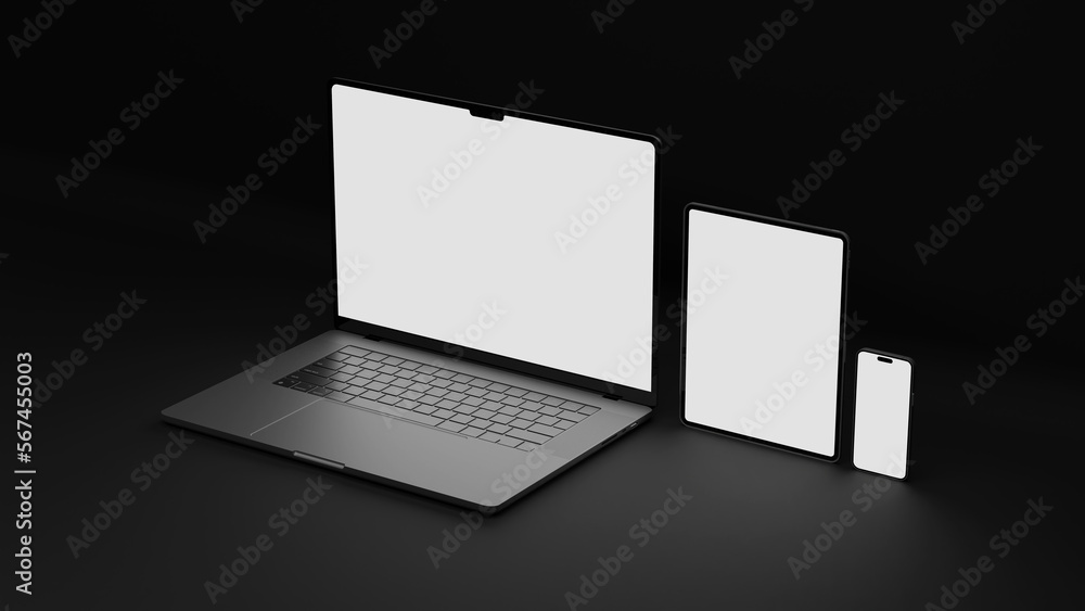 Set of devices mockup. Notebook, tablet, smartphone. Apple devices ...