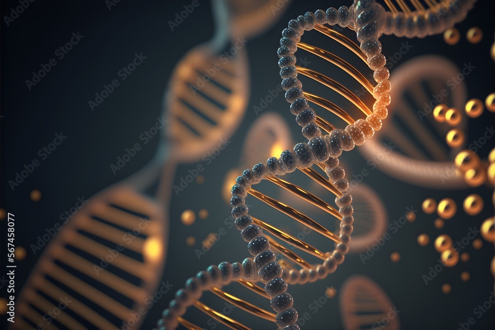 neon illustration of digital futuristic biology chromosome, 3d dna ...