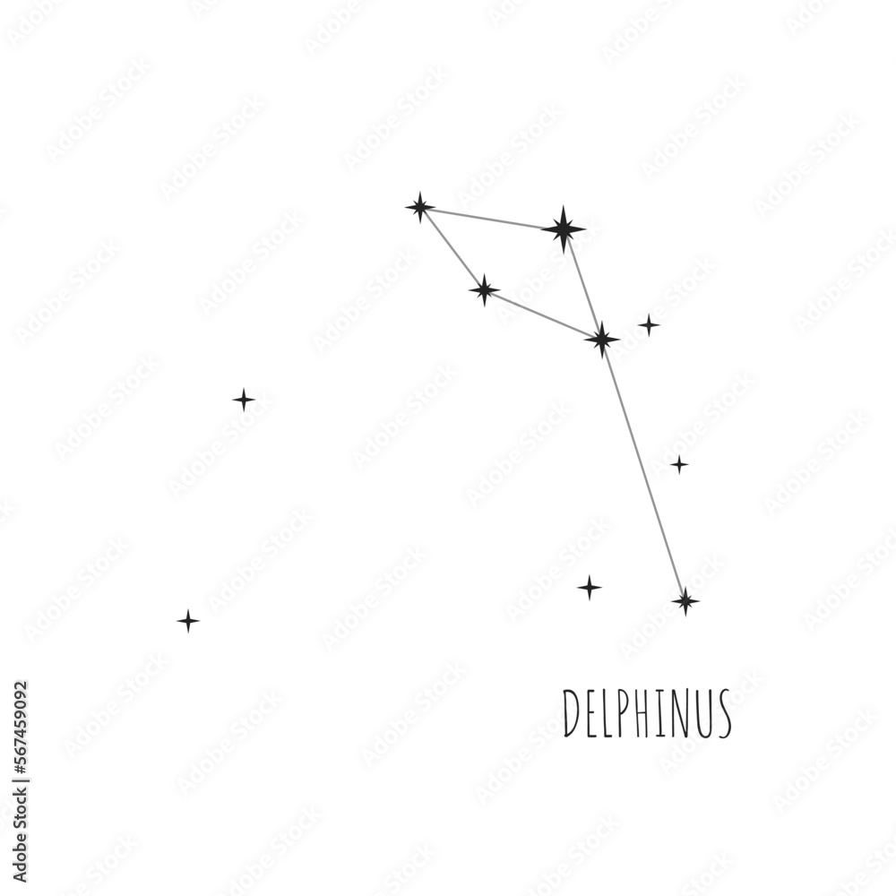 Simple constellation scheme Delphinus. Doodle, sketch, drawn style ...