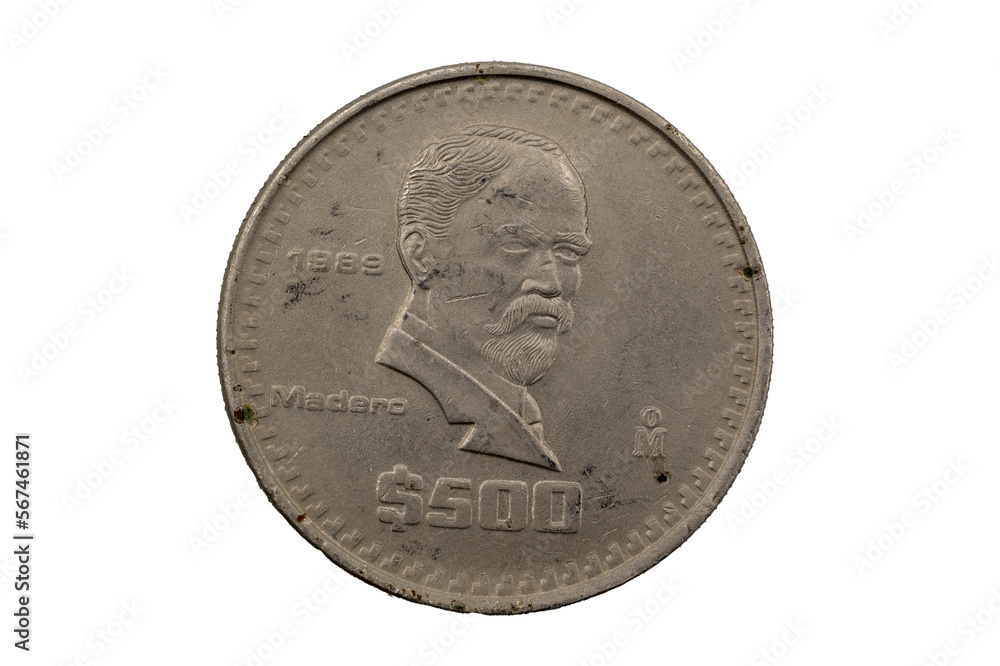 Moneda de 500 pesos mexicana con el busto de Madero. Stock Photo ...
