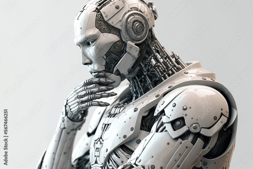 Thinking robot,white humanoid robot Thinking ,isolated white background ...