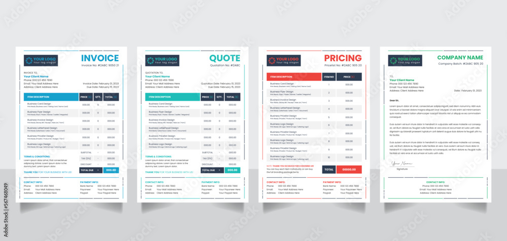 Creative business invoice quotation pricelist letterhead form design ...