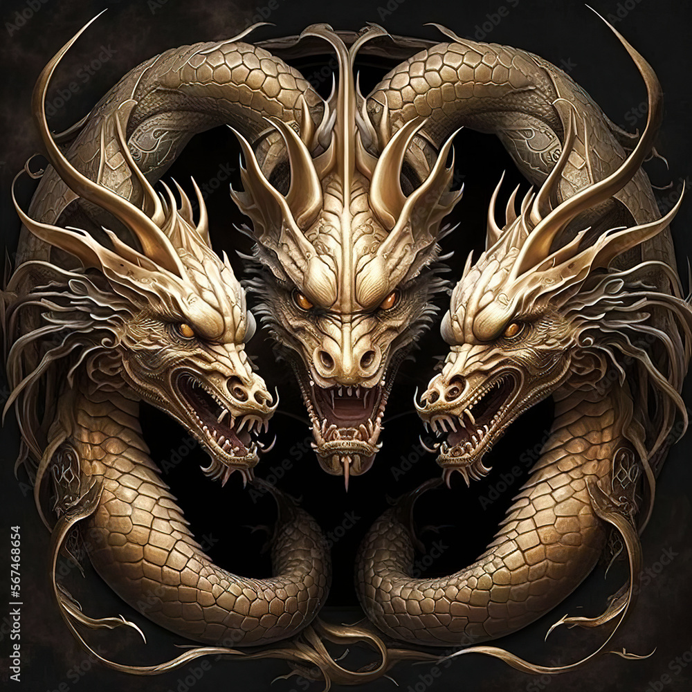 Three heads of Chinese dragons. Chinese culture symbolizes power ...
