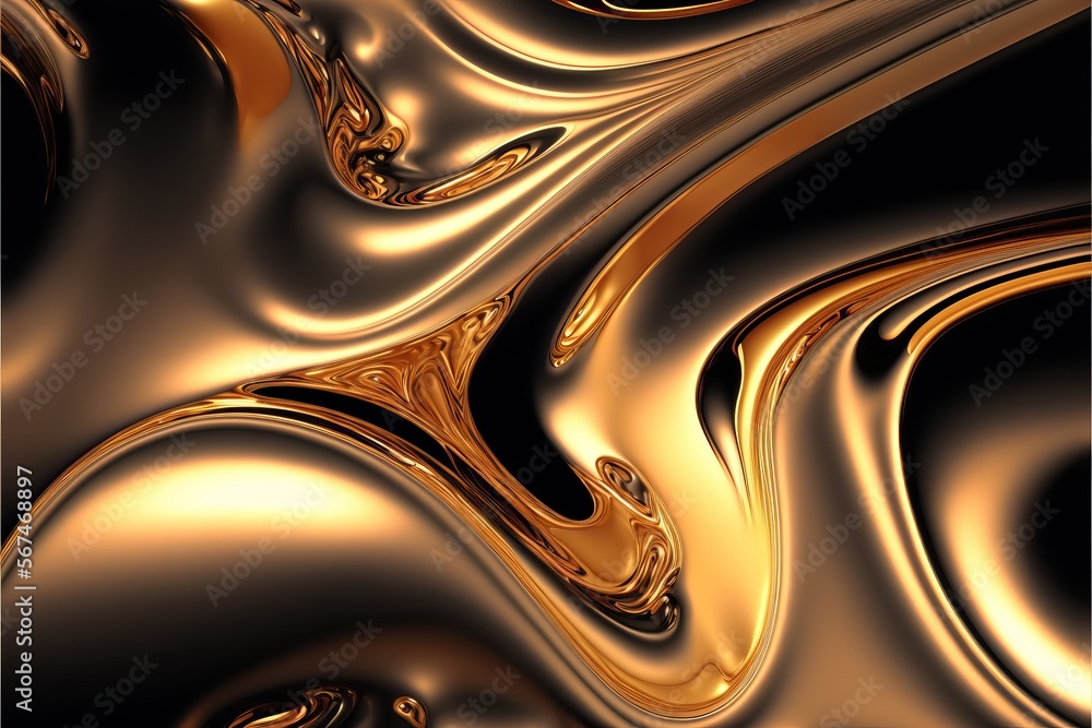 glossy gold metal fluid glossy chrome mirror water effect background backdrop texture Generative ...