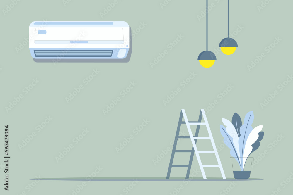 Air conditioner background isolated on green background. Adjusting the ...