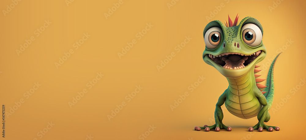 Cute Cartoon Iguana Character Banner with Space for Copy (Generative AI ...