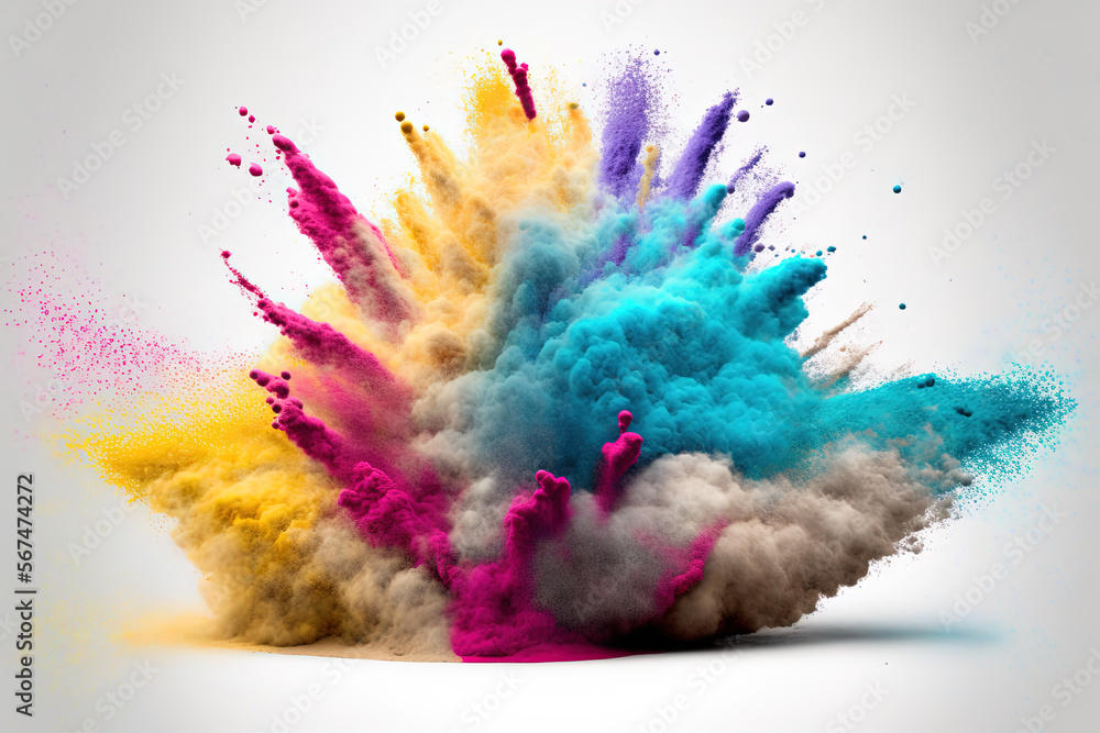 Generative AI, Flowing isolated colorful sand and powder with splashes ...