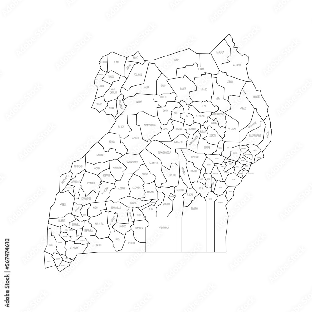 Uganda political map of administrative divisions Stock Vector | Adobe Stock
