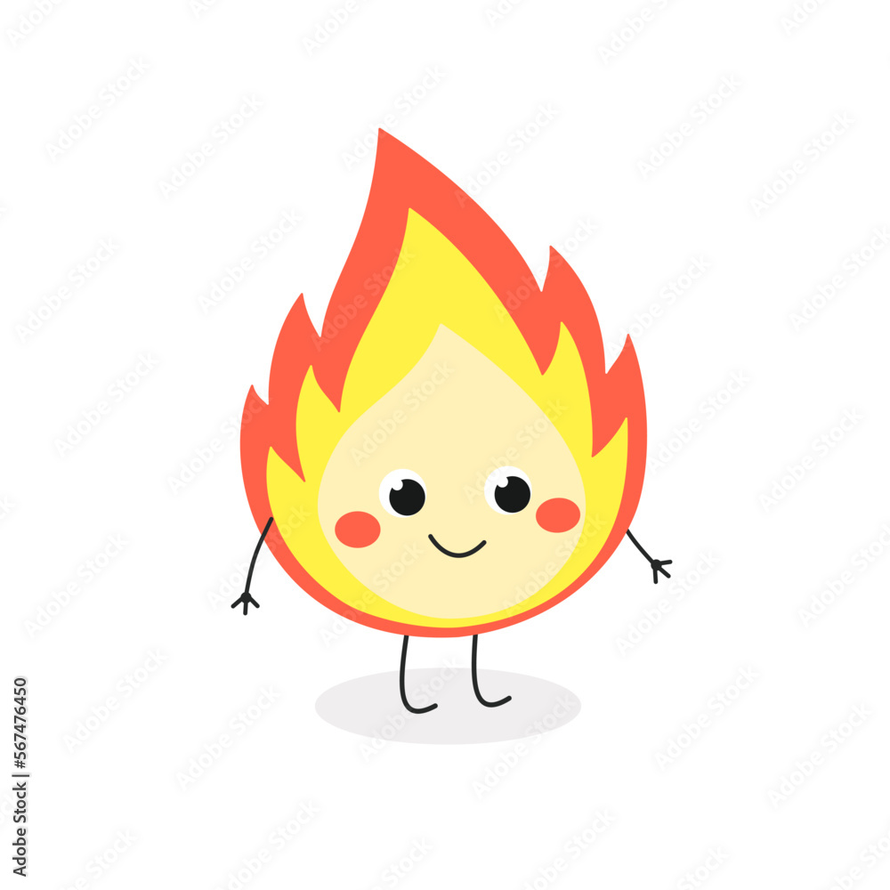 Cute cartoon fire flame character vector illustration Stock Vector ...