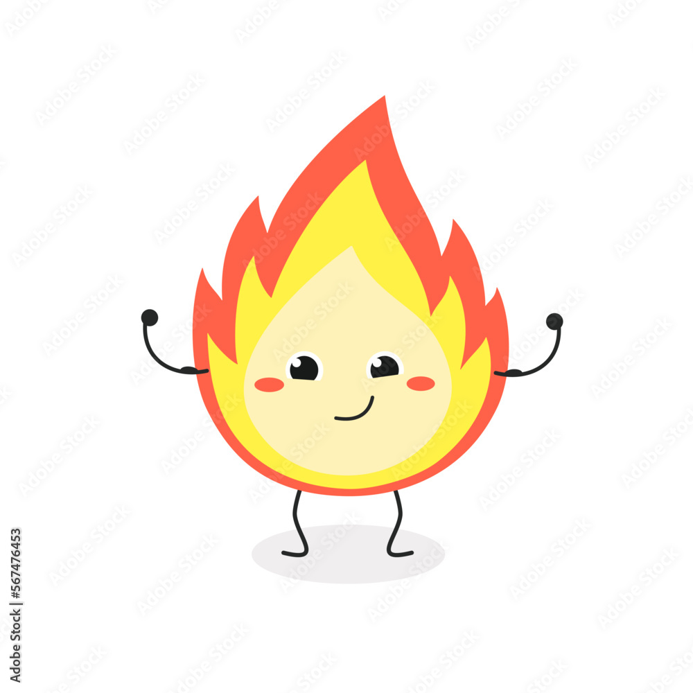 Strong cartoon fire flame character vector illustration Stock Vector ...
