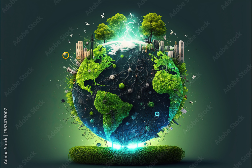globe concept of fantasy green world, eco, sustainable planet earth ...