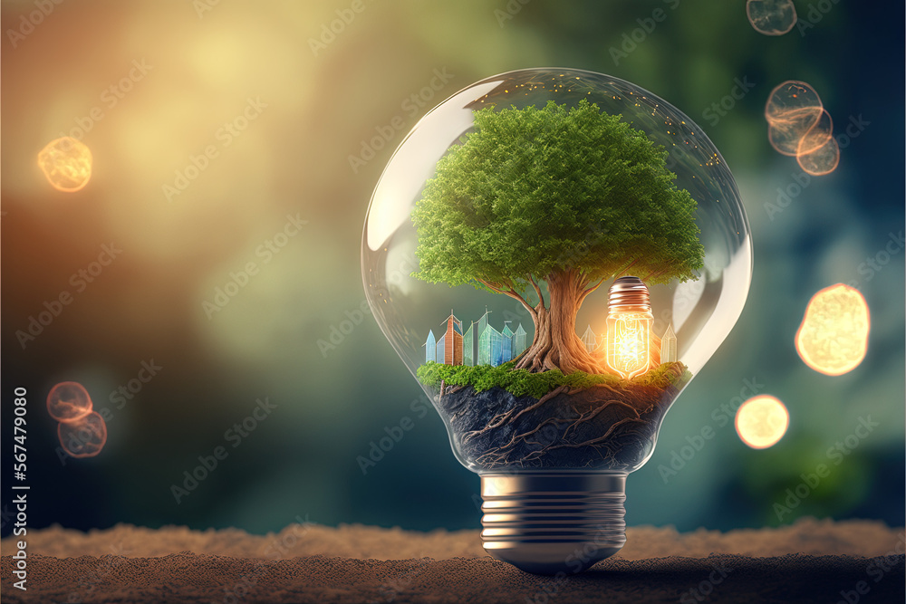 Light bulb with green tree inside, Sustainable, ecology, , renewable energy and recycling Stock ...