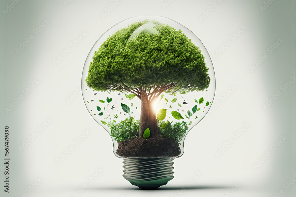 Light bulb with green tree inside, Sustainable, ecology, , renewable energy and recycling Stock ...