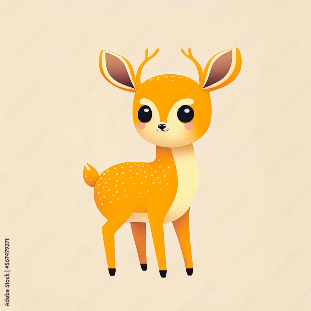 Cute young deer, cartoon character. Pretty little doe with light spots ...