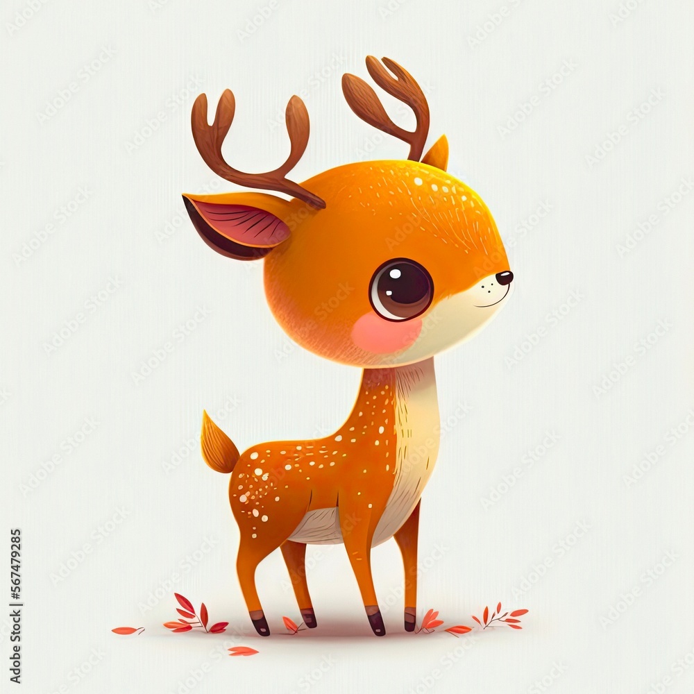 Cute young deer, cartoon character. Pretty little doe with light spots ...