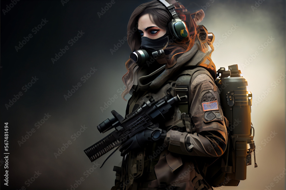 Close up of female soldier with gas mask | Female military close up ...