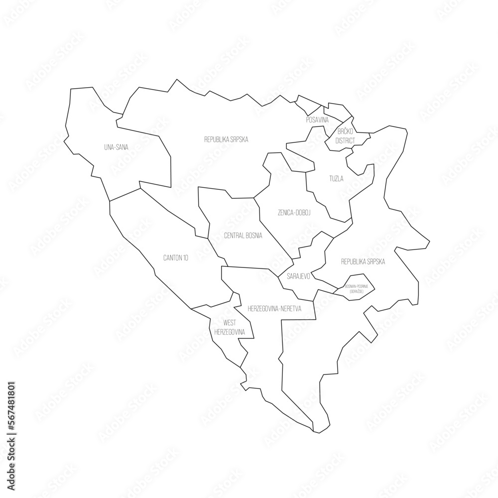 Bosnia and Herzegovina political map of administrative divisions Stock ...