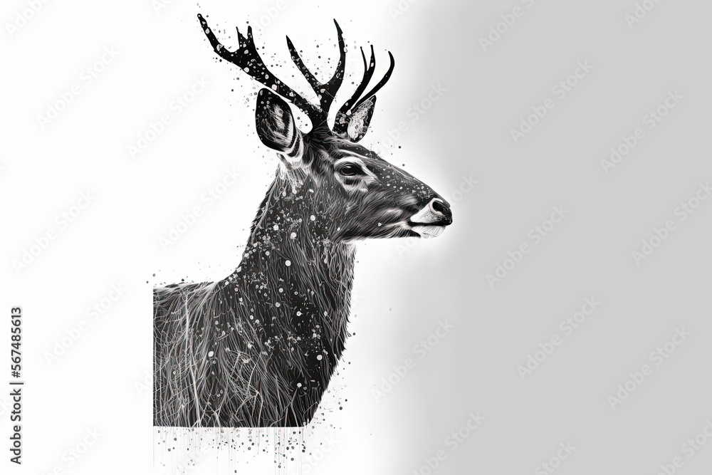 Line art portrait painting sketch of a Deer Stock Illustration | Adobe ...