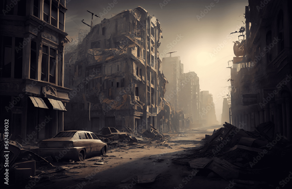 City in a post apocalyptic war zone Generative AI Stock Illustration ...