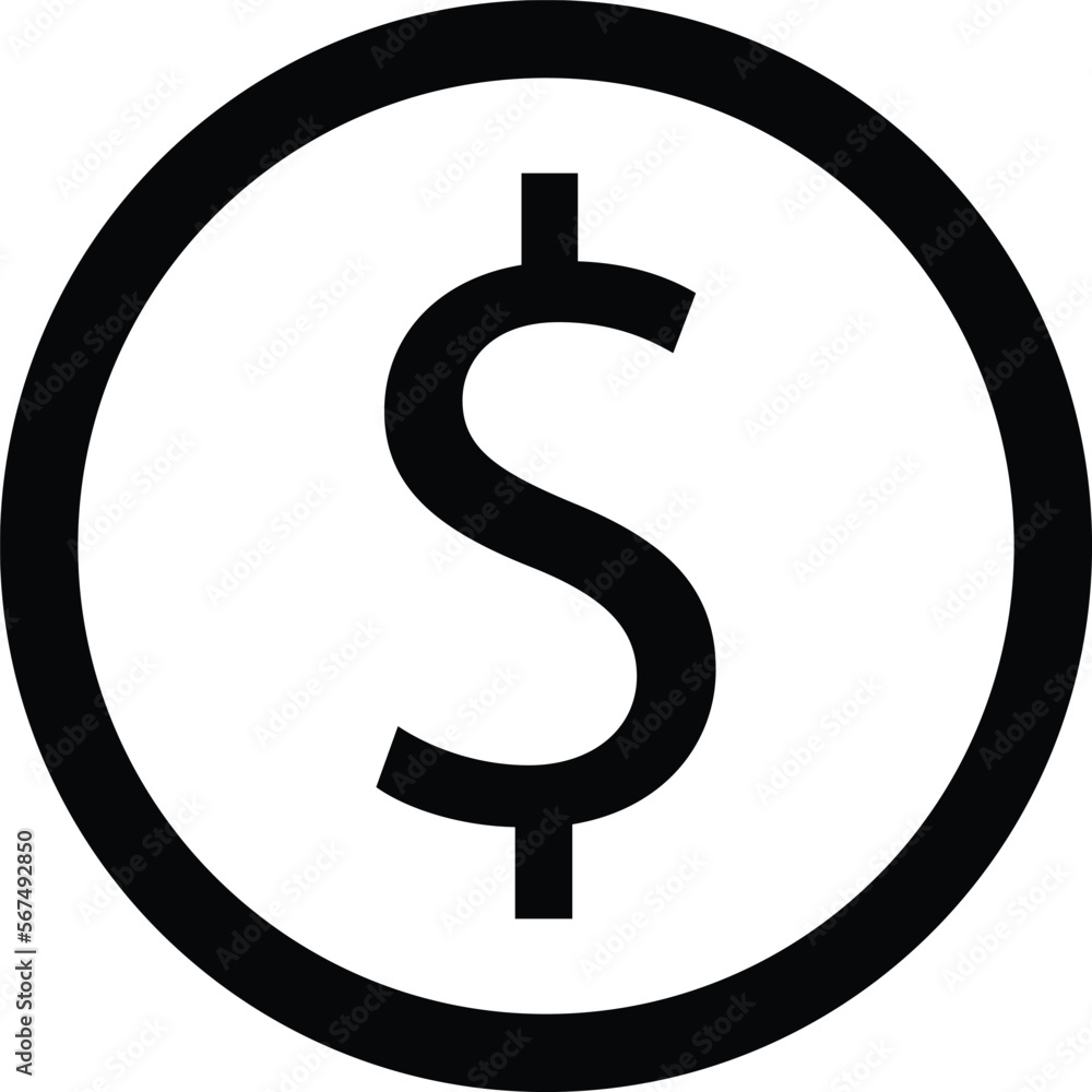 dollar sign icon vector in circle isolated on white background . money ...