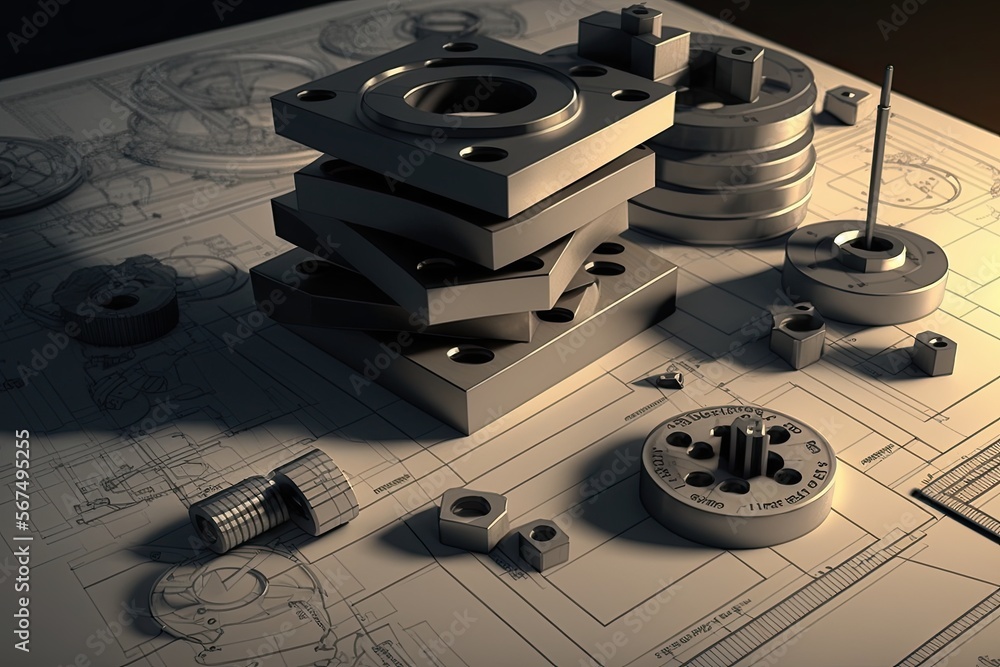 Illustration of Pile of Mechanical Engineering Drawings with ...