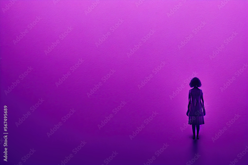 Illustration of little girl in violet color texture. concept of ...