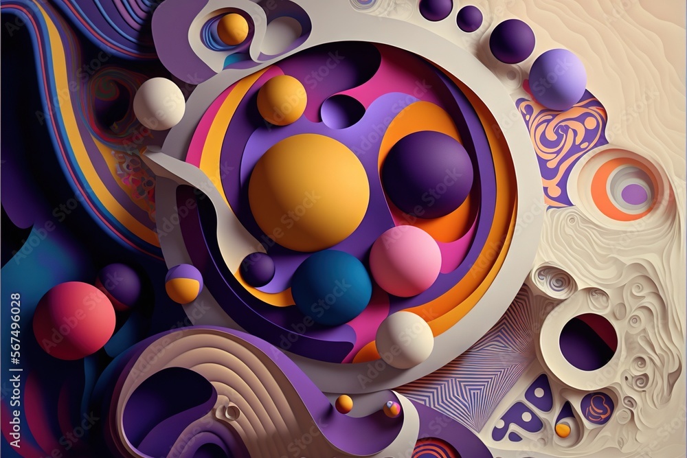 a painting of a circular object surrounded by smaller circles and ...