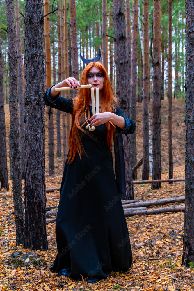 fantasy dark witch gothic woman. Evil with red hair Demon girl wearing ...