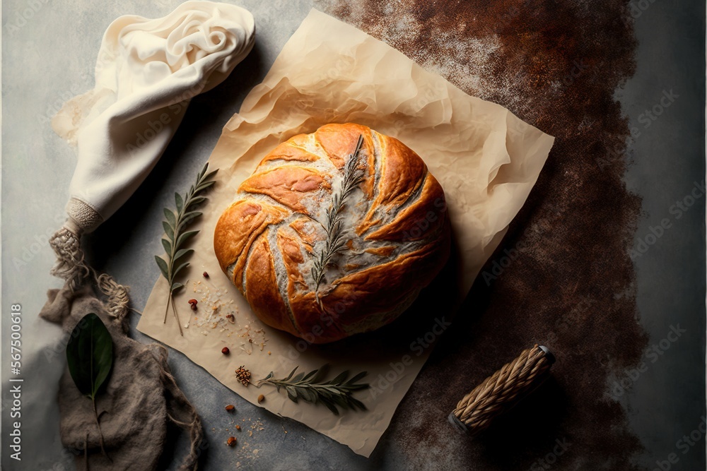 a loaf of bread sitting on top of a piece of wax paper next to a napkin ...