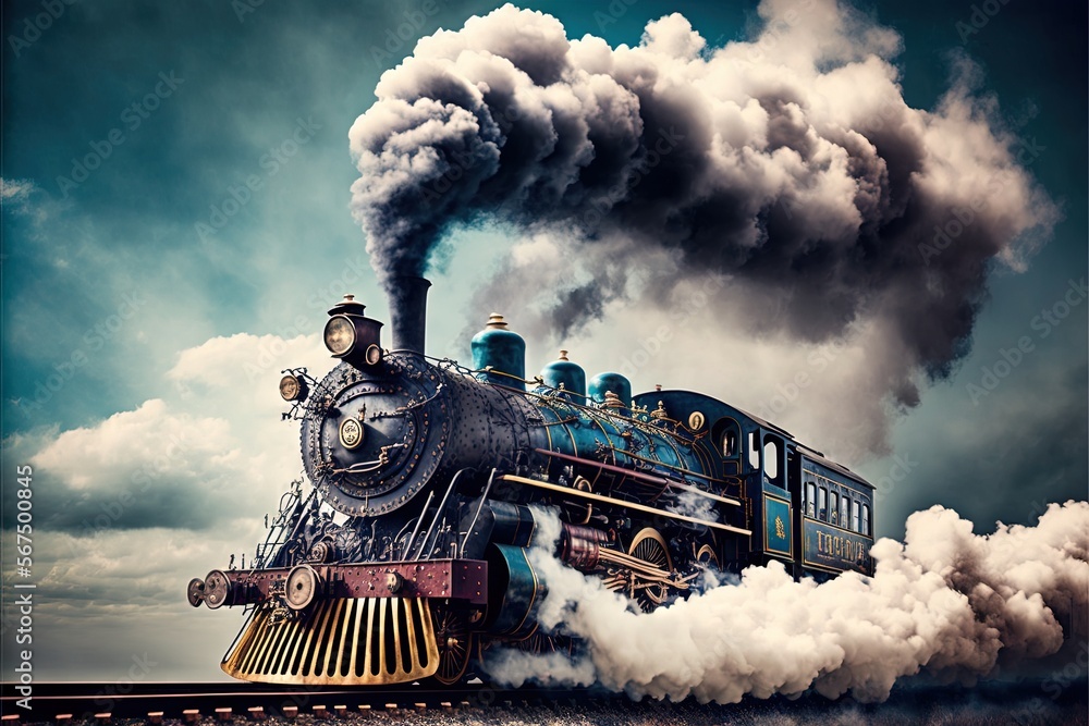 a steam engine train with smoke billowing out of it's stacks and smoke ...