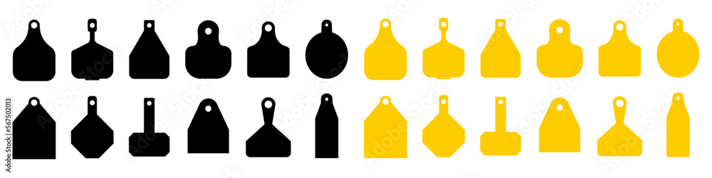 Set of various cow ear tags. Farm animals vector ear tag collection ...