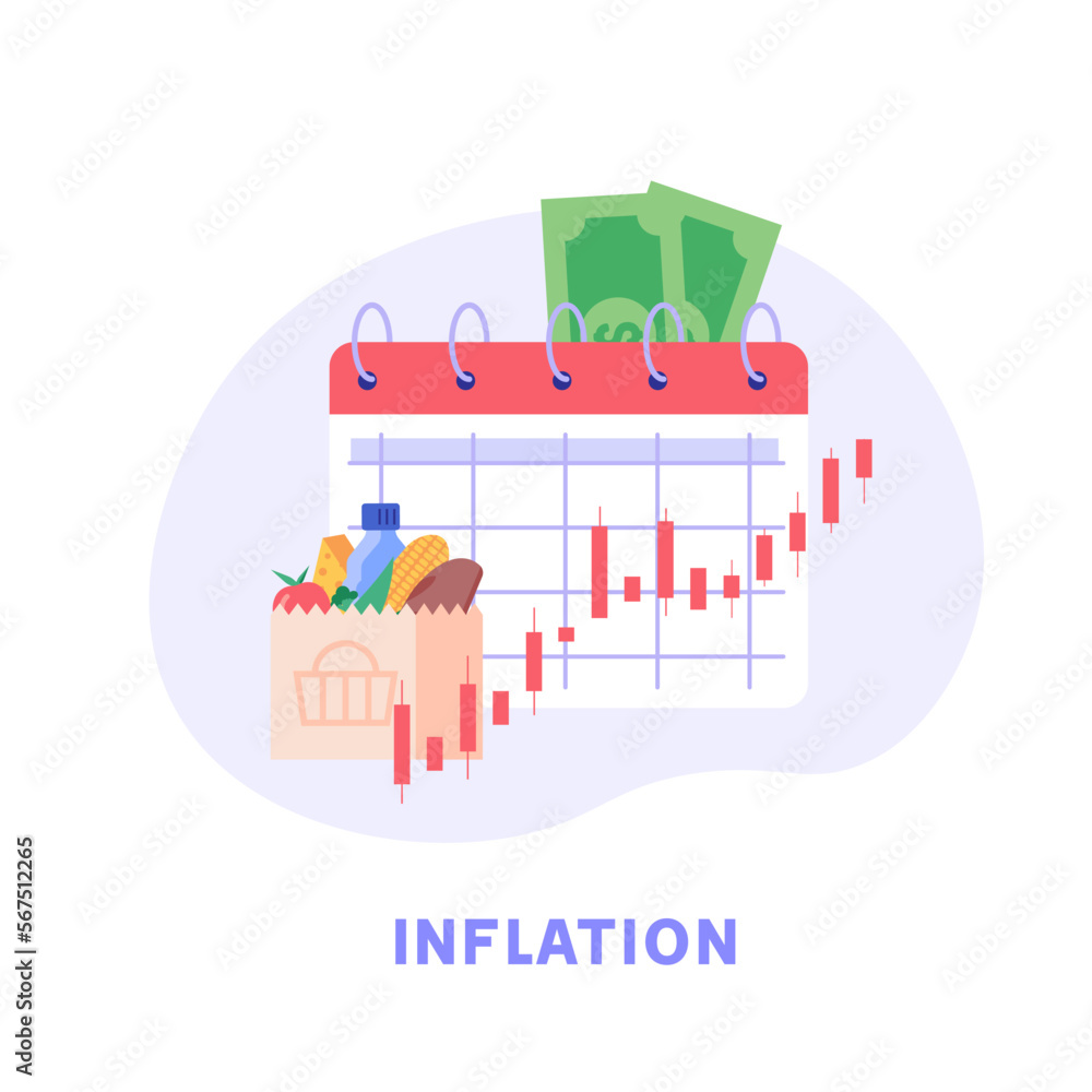 Consumer with shopping cart and grocery prices rising. Increase ...