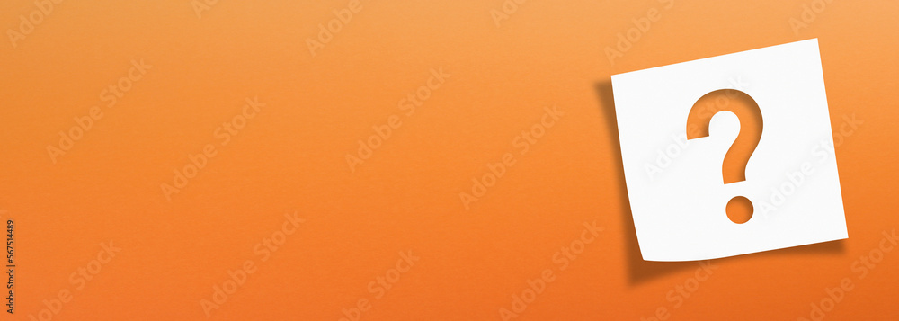 Note paper with question mark on panoramic orange background Stock ...