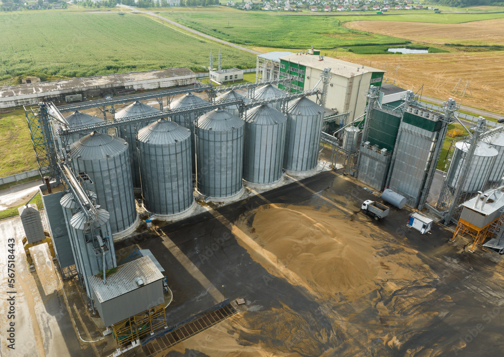Silo storage at farm. Elevator for storage siliage and grain. Feed ...