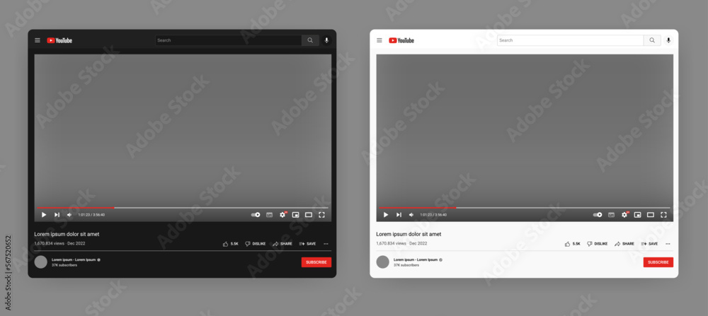 Youtube mockup windows templates in realistic vector design, light and ...