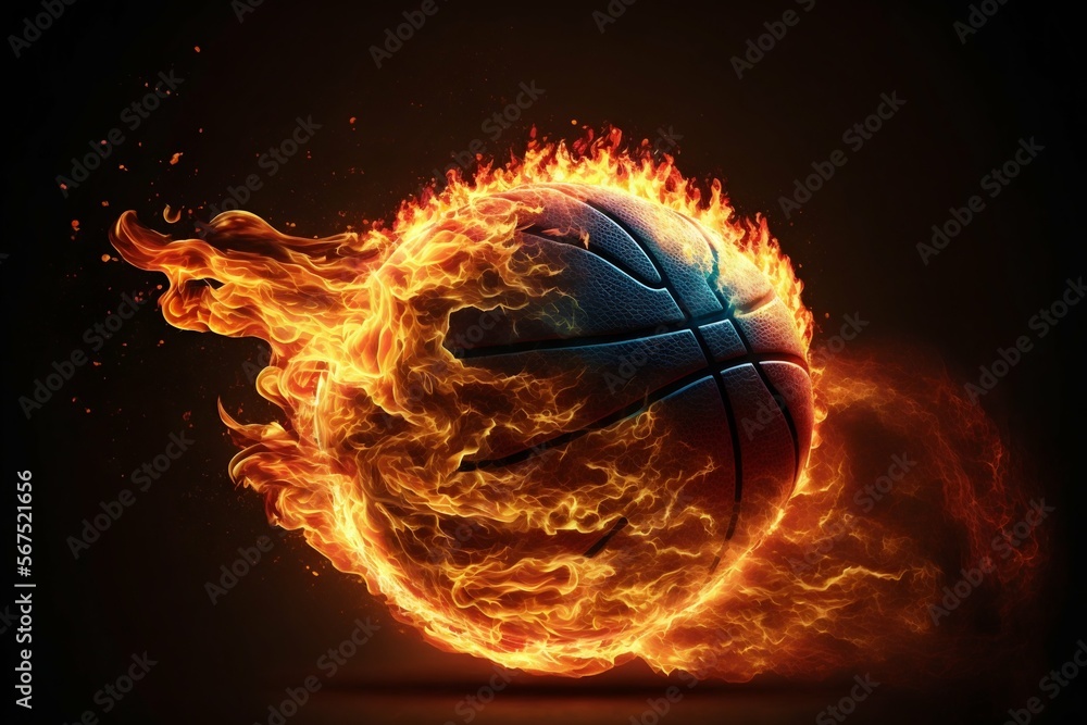 Glowing burning basketball with fire flames. Generative AI Stock ...
