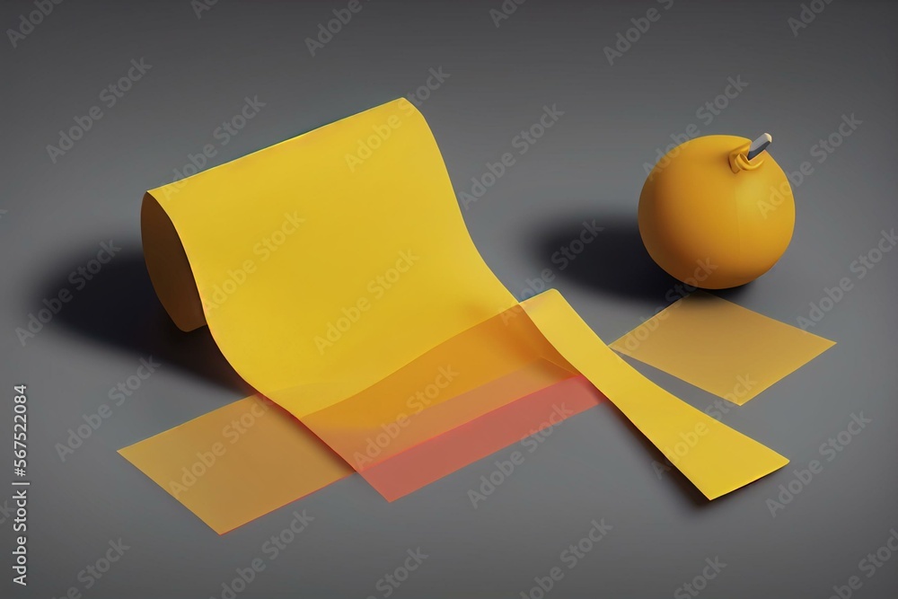 Yellow oblong sticky post it note with pushpin one single isolated ...