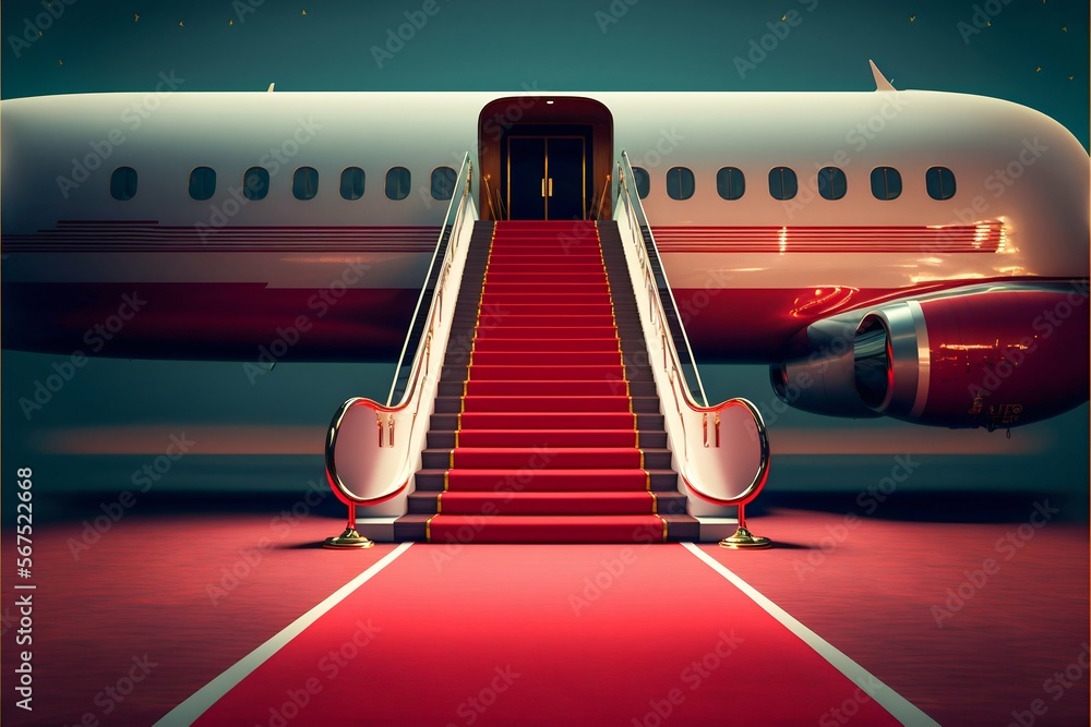 Vip luxury red carpet on stairs to private jet airplane. Generative AI ...