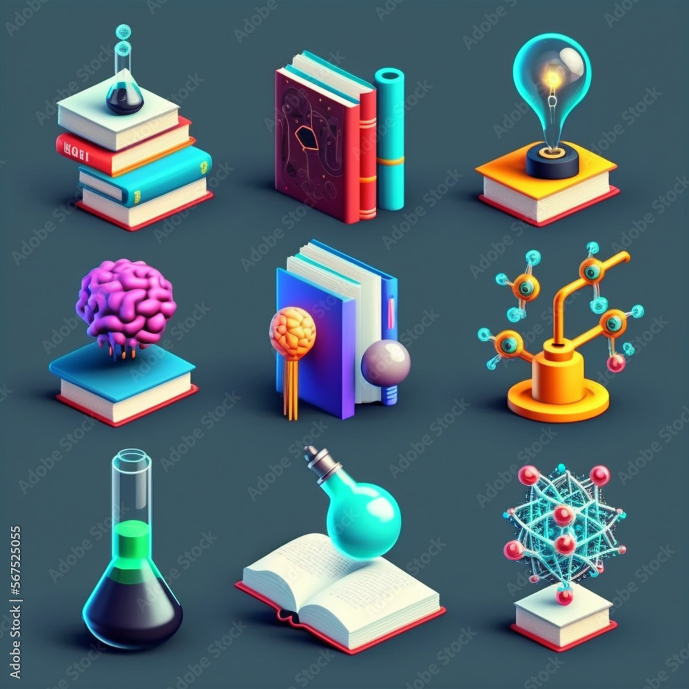 School, science and education icons. Microscope, atom, virus, test tube ...