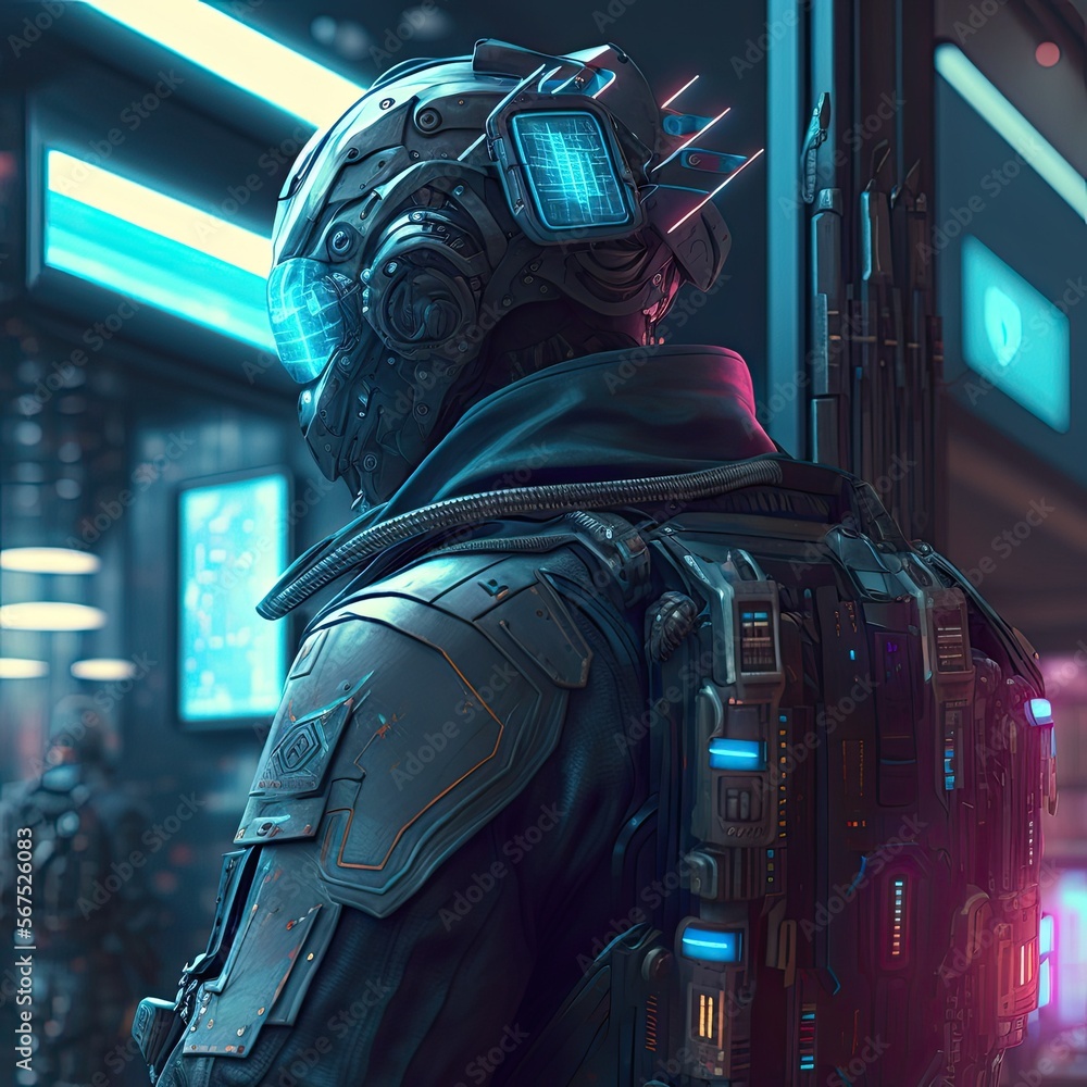 Reunion of a cyberpunk team with focus on a futuristic cyborg, AI ...