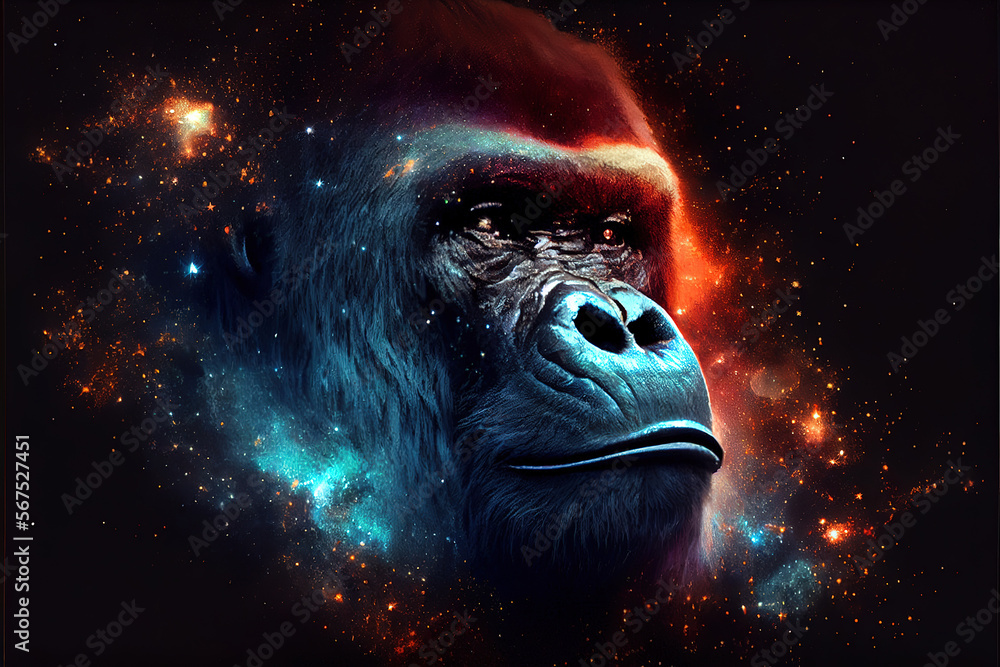 monkey in space, ape in spacesuit with galaxy in background, monkey astronaut, generative ai ...