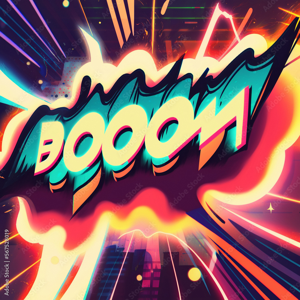 Cartoon sign of burst clouds with the word Boom Stock Illustration ...