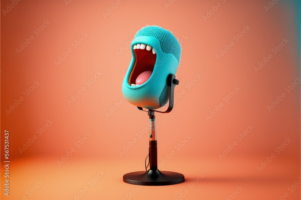Microphone with mouth in cartoon style, podcast. Generative AI Stock ...