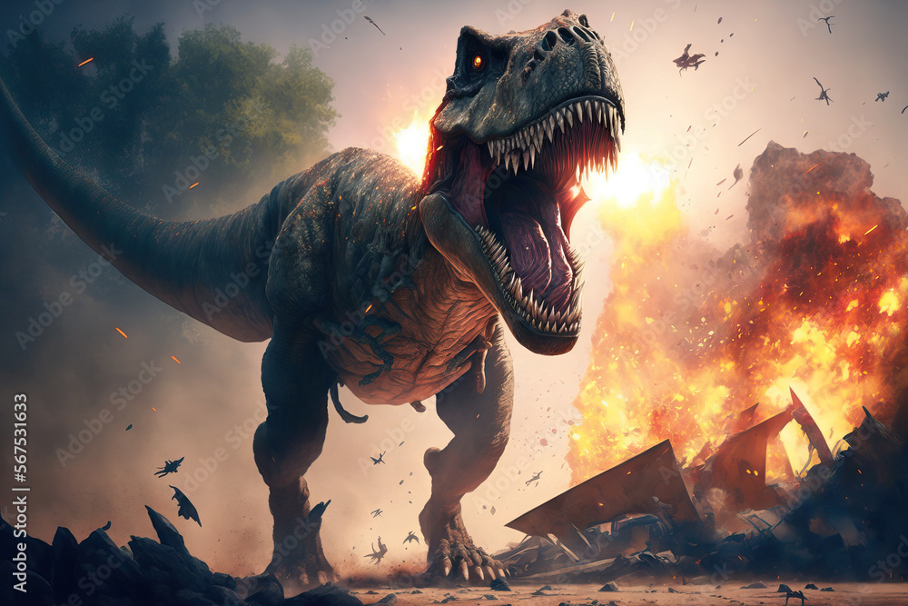 gigantic dinosaur destroying the park in this picture. Generative AI ...