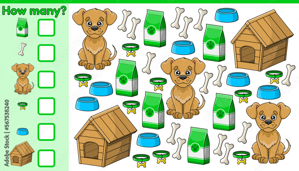 Counting game for children. Math puzzle How many dogs and pet ...