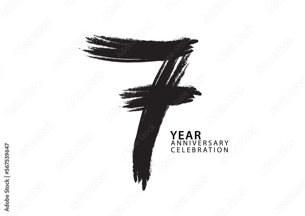7 year anniversary celebration logotype black paintbrush vector, 7 ...
