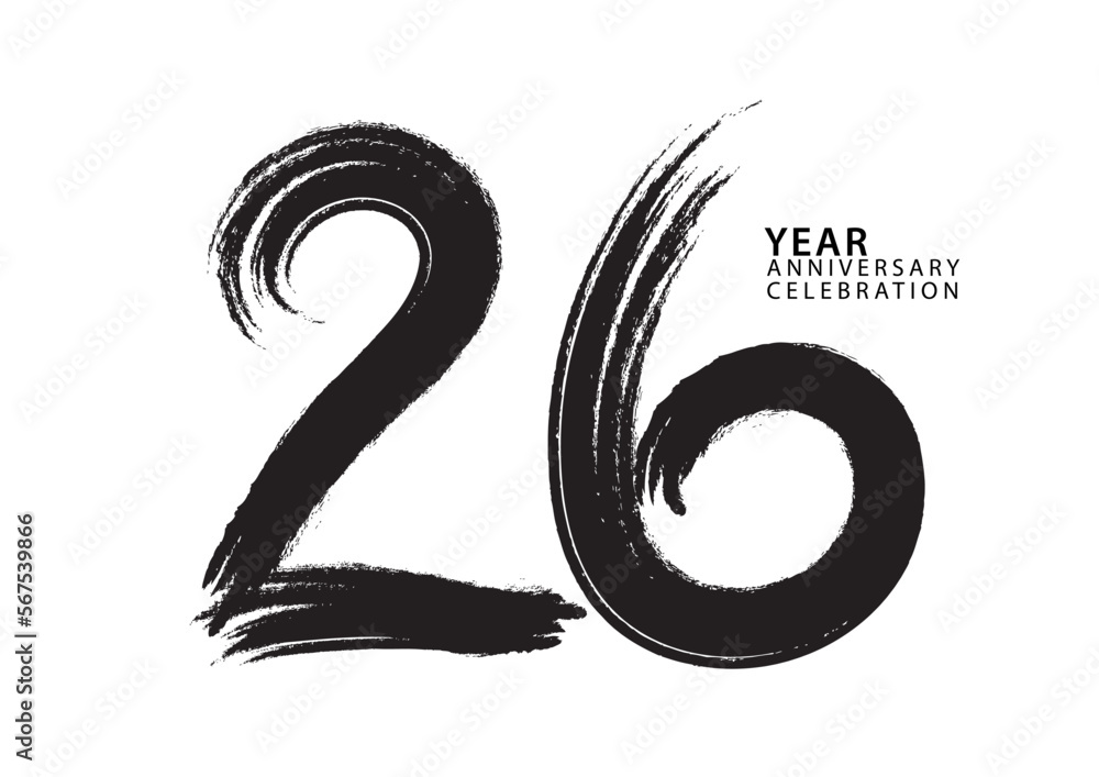 Vetor de 26 year anniversary celebration logotype black paintbrush ...