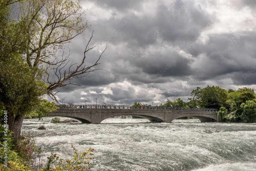The Goat Island bridge crosses over the raging waters of the Niagara ...