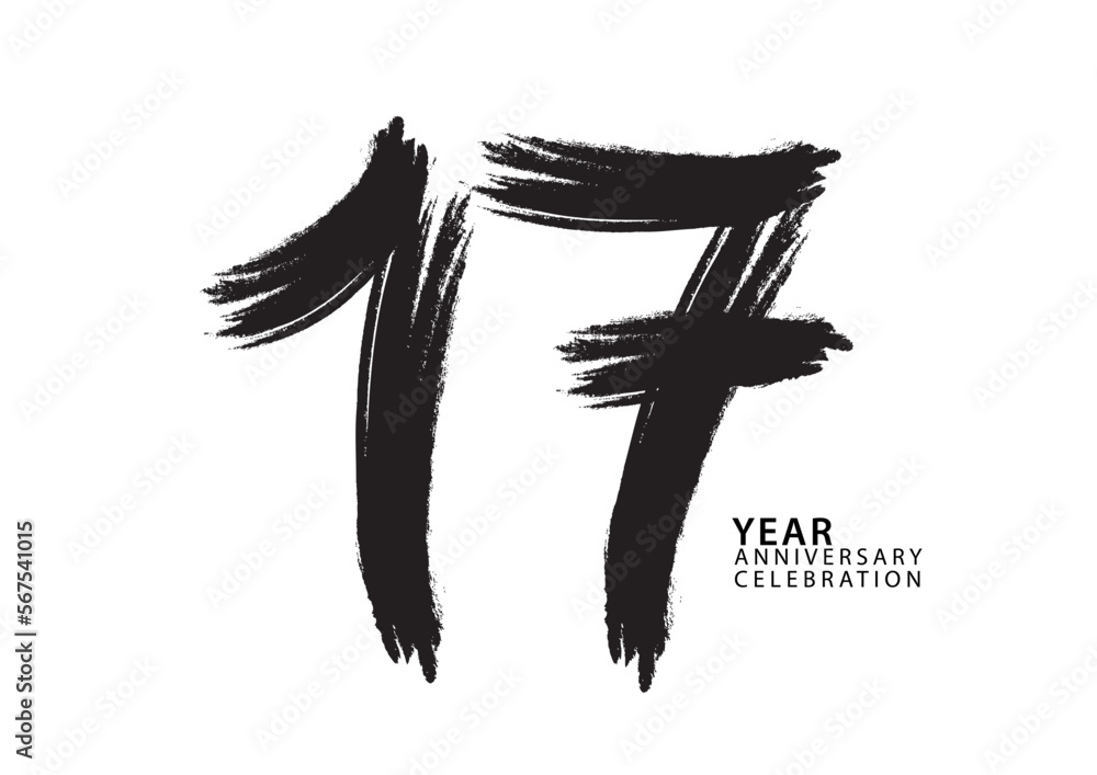 17 year anniversary celebration logotype black paintbrush vector, 17 ...