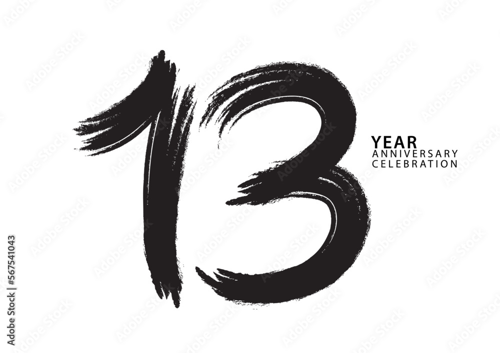 13 year anniversary celebration logotype black paintbrush vector, 13 ...